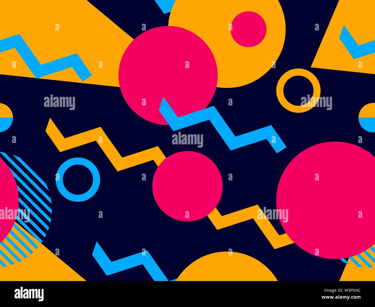 Geometric seamless pattern style of the 80s. Triangles, circles and ...
