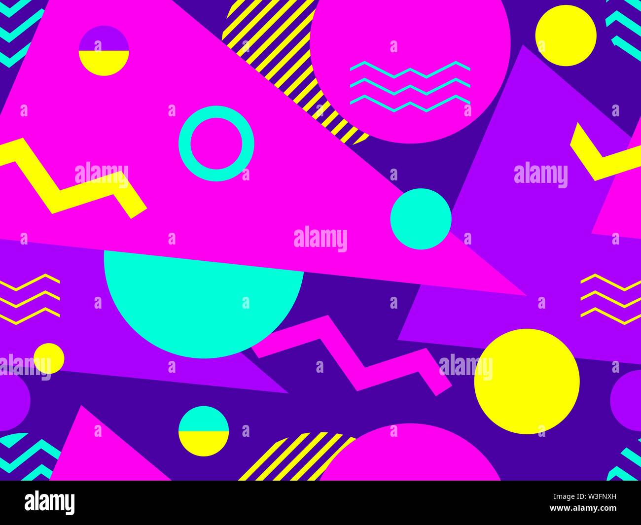 Geometric seamless pattern style of the 80s. Triangles, circles and ...