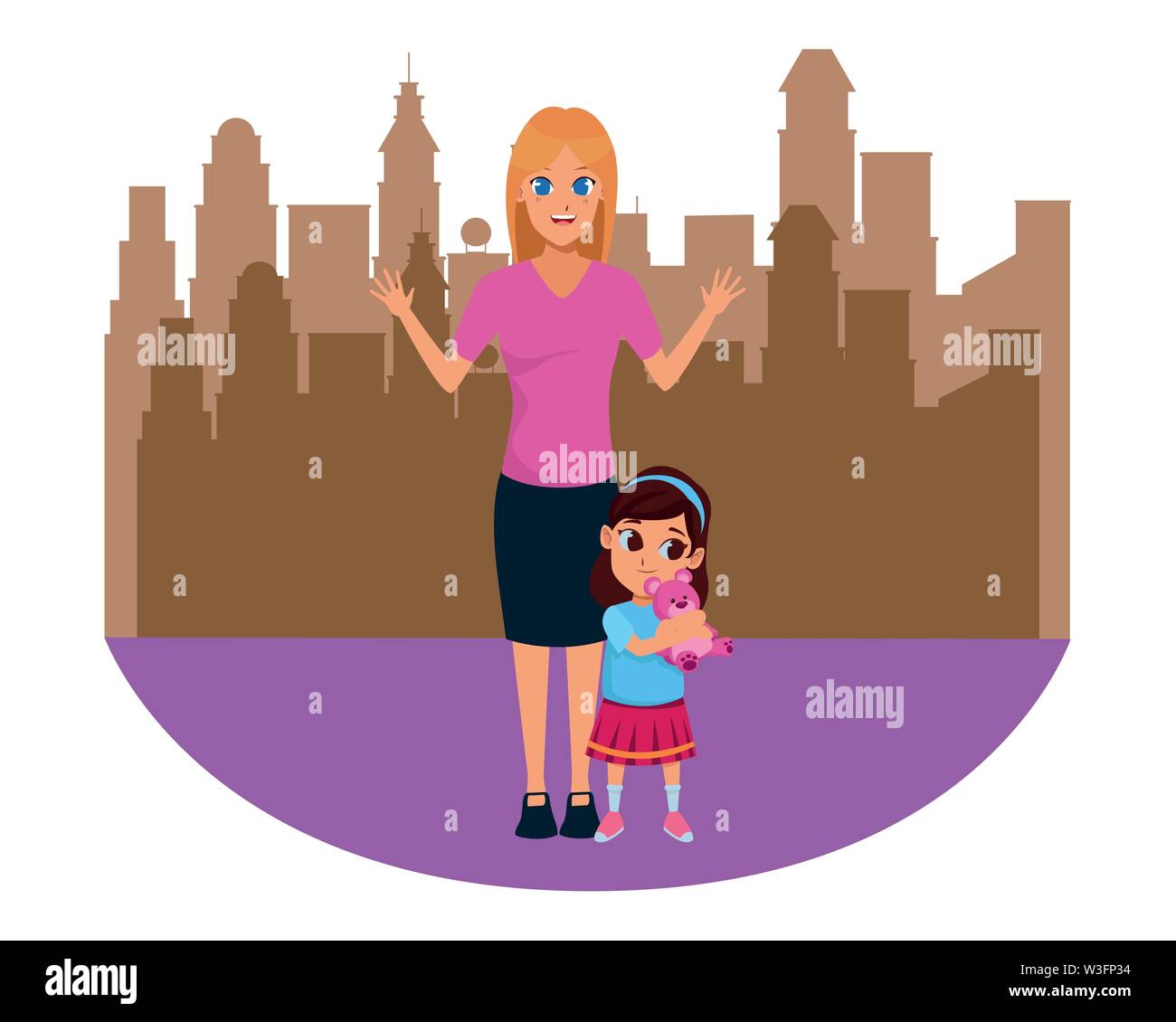 Single mother with children cartoon Stock Vector Image & Art - Alamy