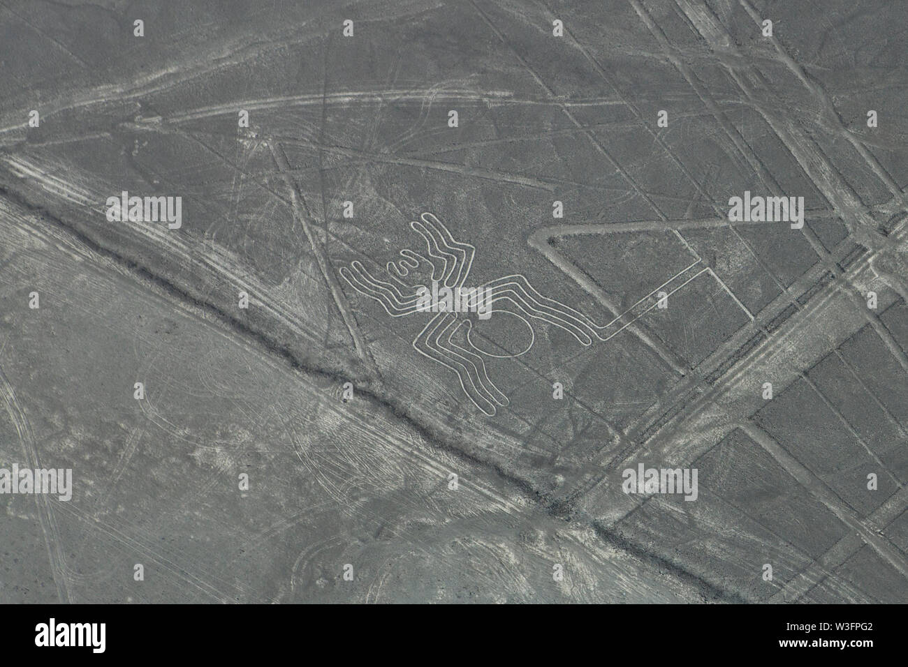 Aerial view of nazca lines representing a Spider Geoglyph, Nazca, Peru ...