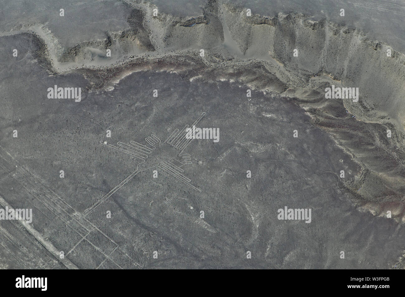 Aerial view of nazca lines representing a Hummingbird, Nazca, Peru ...