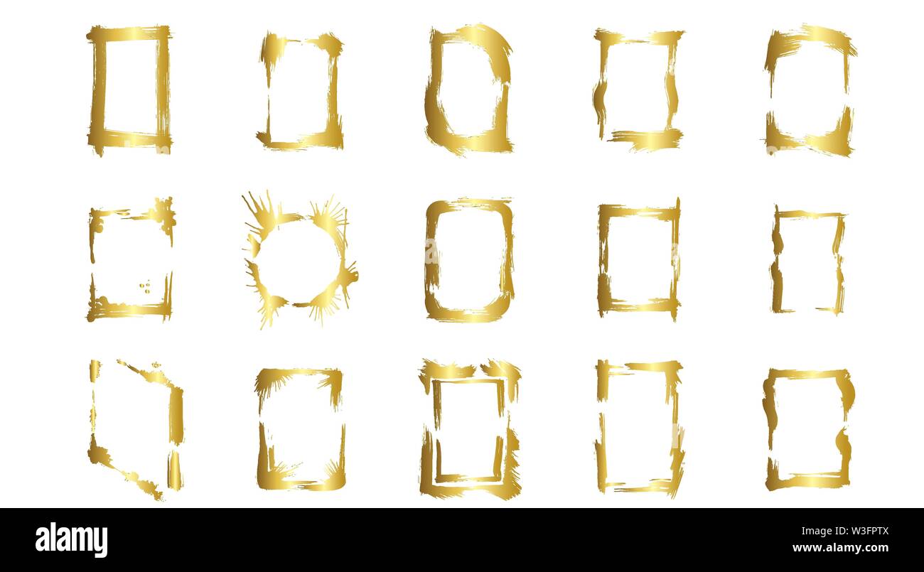 Vector Set of dry brush frames. Hand drawn artistic frames. Golden ...