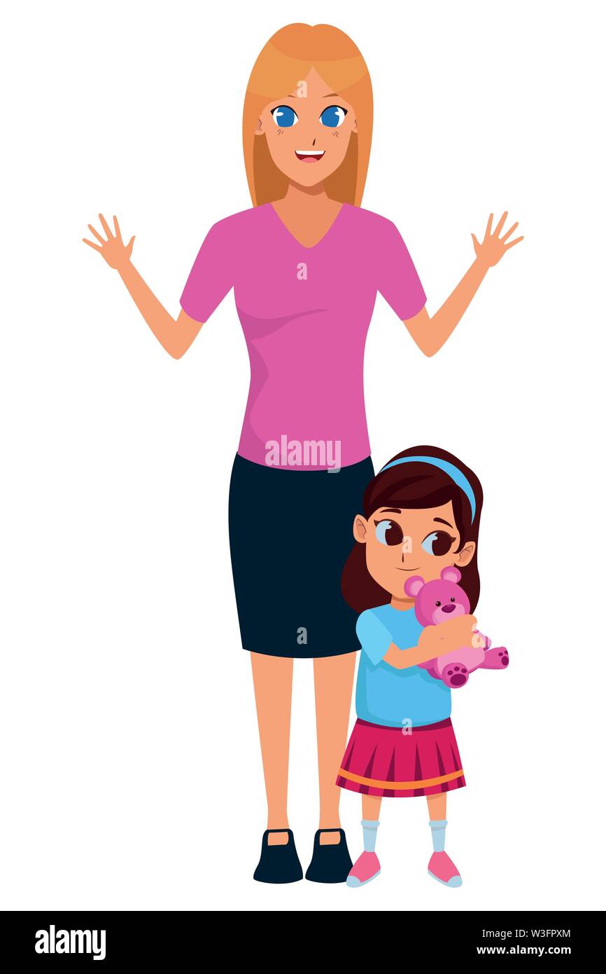 Single mother with children cartoon Stock Vector Image & Art - Alamy