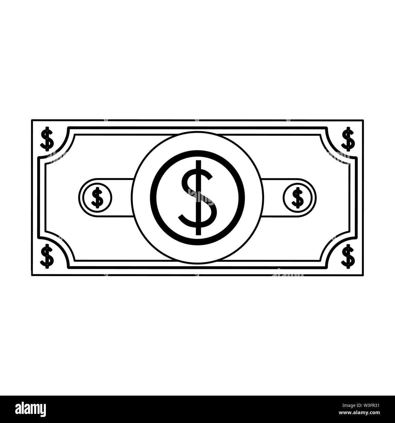 saving money cash bill cartoon in black and white Stock Vector Image ...