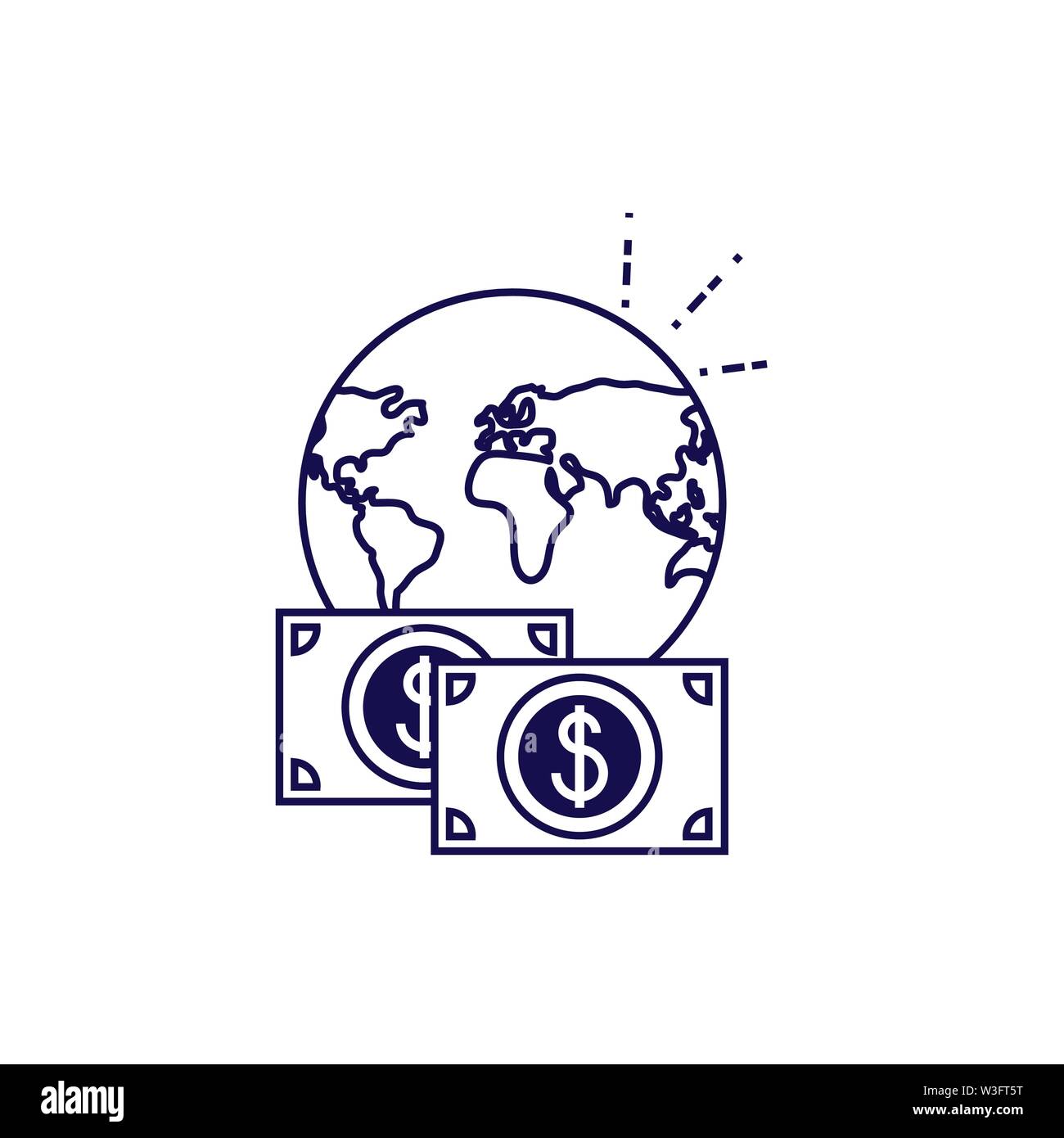 world planet earth with bills dollars vector illustration design Stock ...