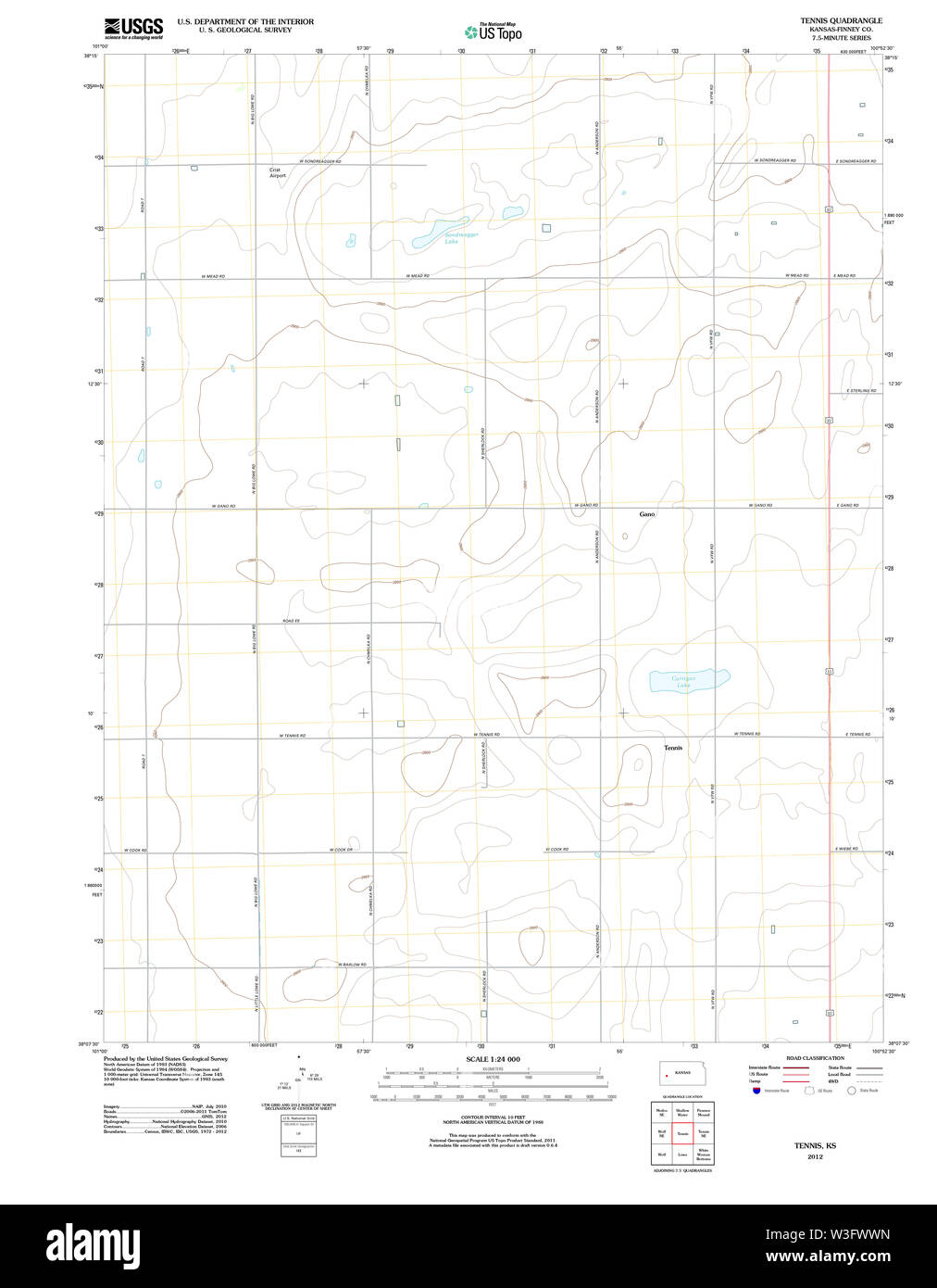 USGS TOPO Map Kansas KS Tennis 20120904 TM Restoration Stock Photo - Alamy