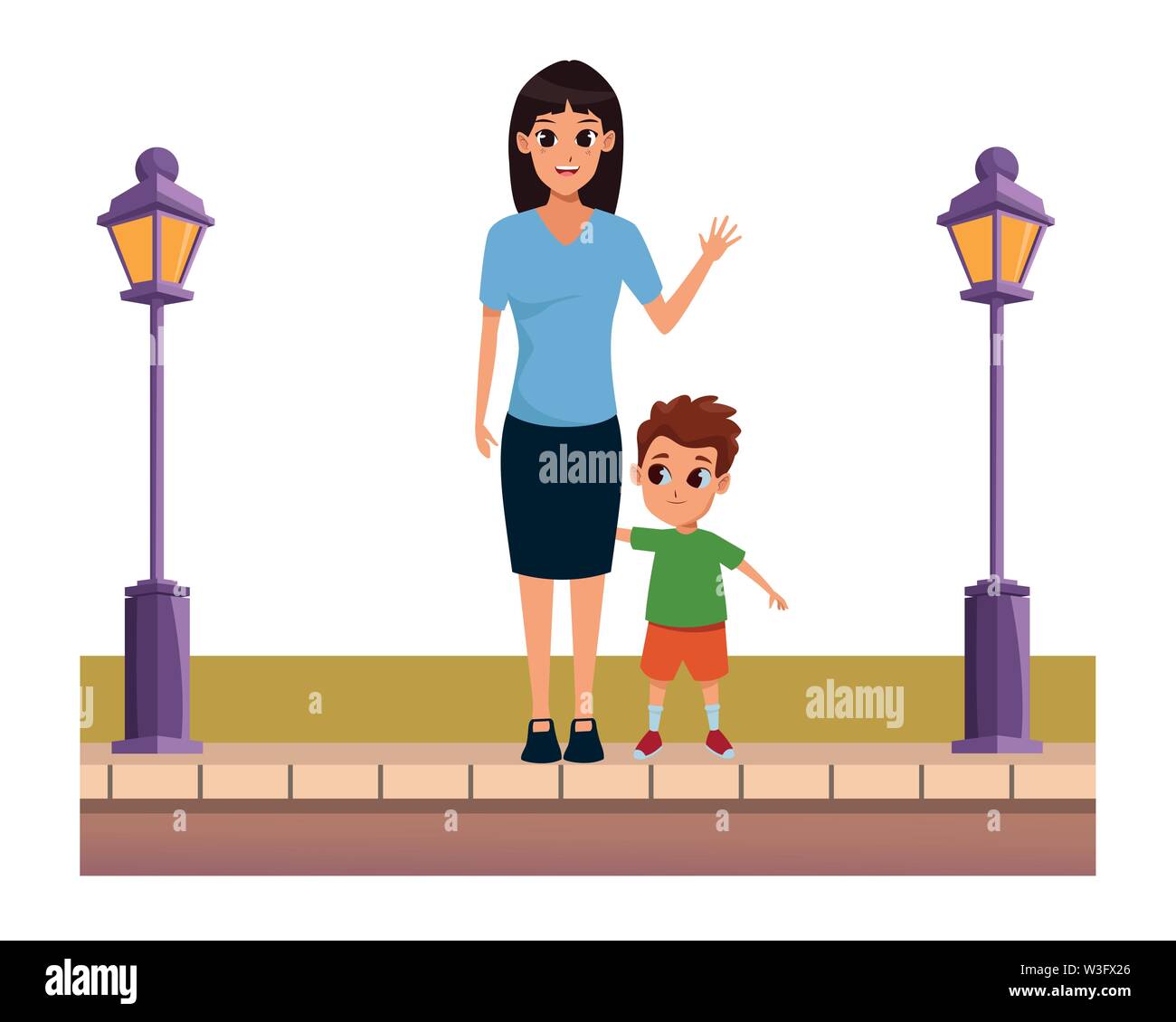 Single mother with children cartoon Stock Vector Image & Art - Alamy