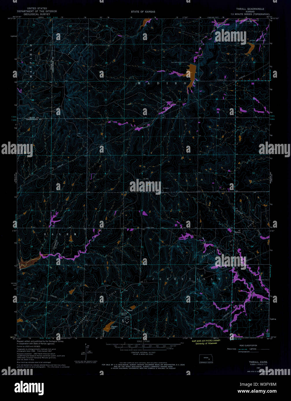 USGS TOPO Map Kansas KS Thrall 512633 1967 24000 Inverted Restoration ...
