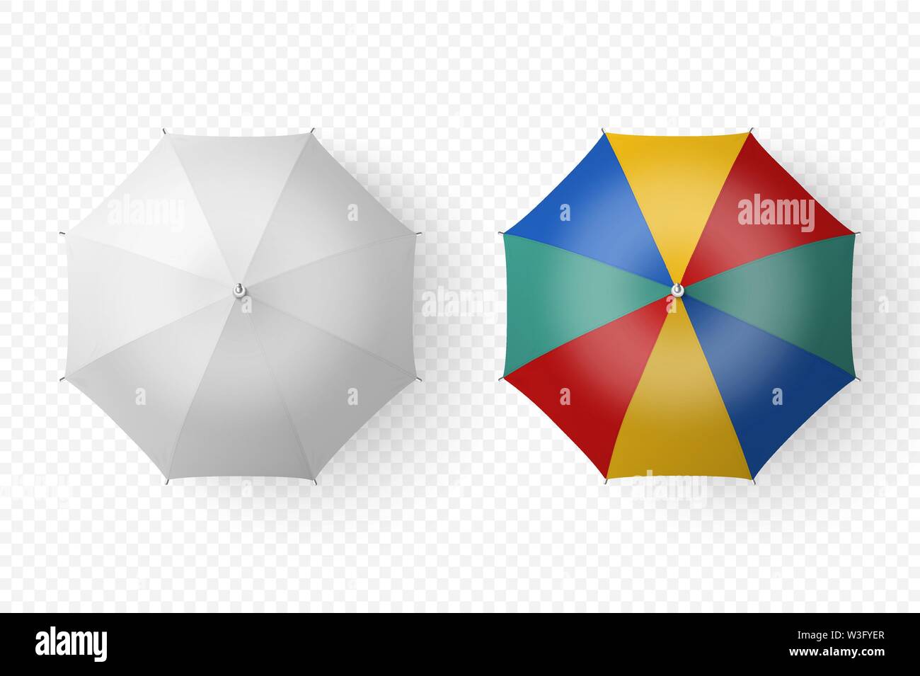 Vector 3d Realistic Render White and Color Blank Umbrella Icon Set Closeup Isolated on ...
