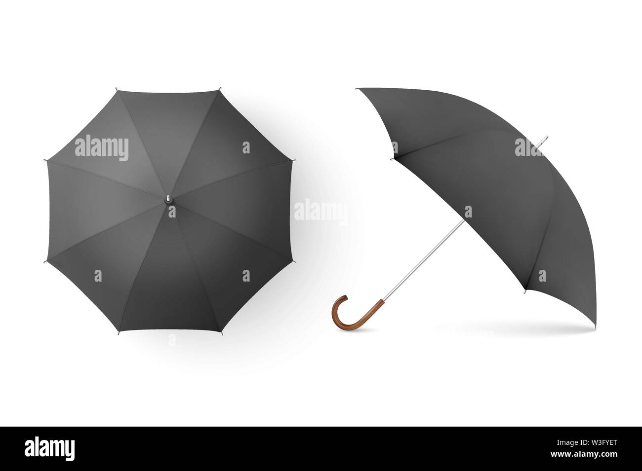 Vector 3d Realistic Render Black Blank Umbrella Icon Set Closeup Isolated on White Background ...