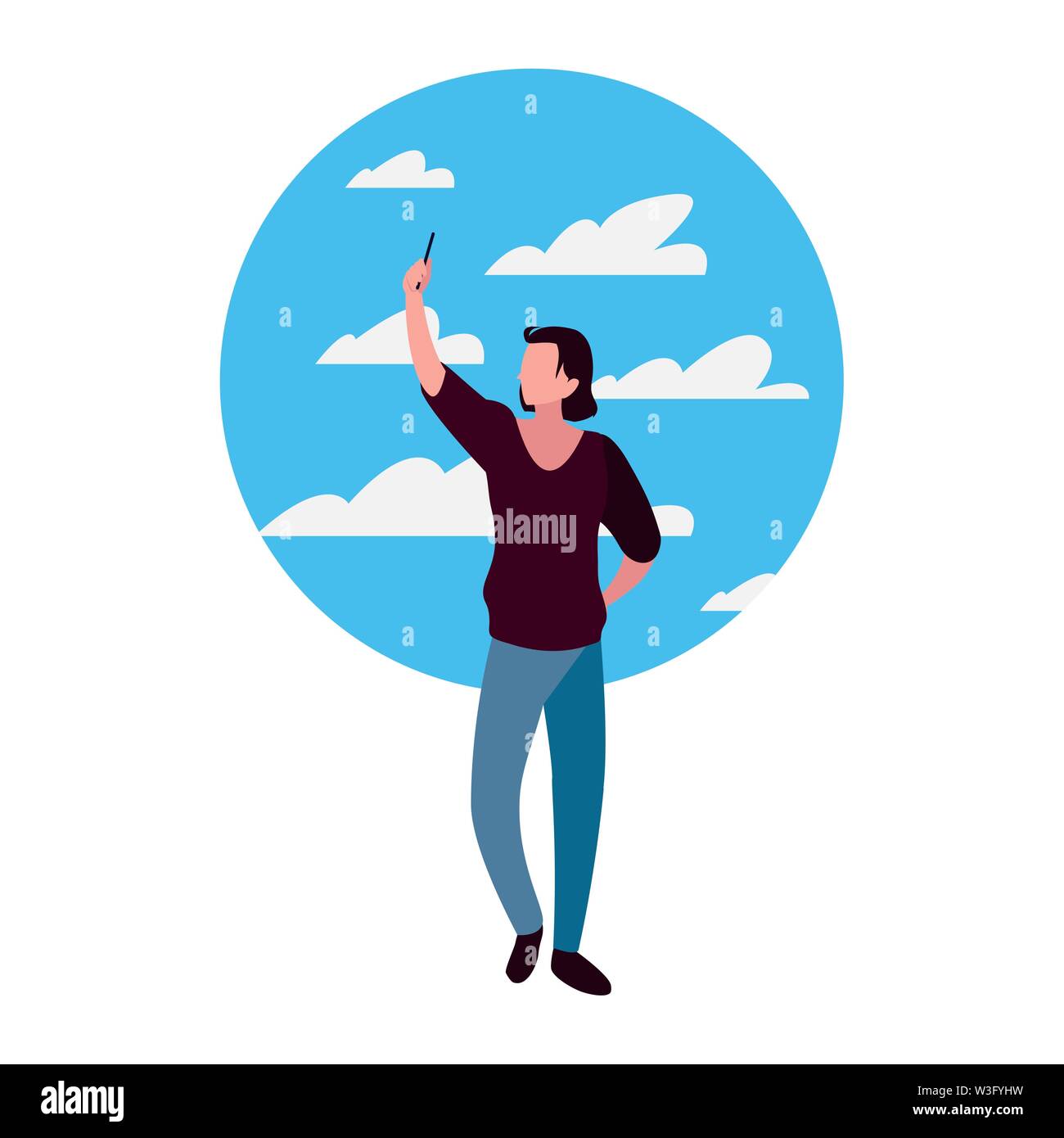 young man using smartphone social media vector illustration Stock ...