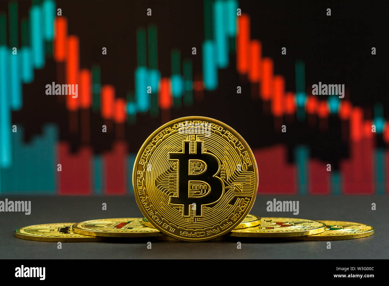 Uptrend and Downtrend of Bitcoin cryptocurrency shown by green and red ...