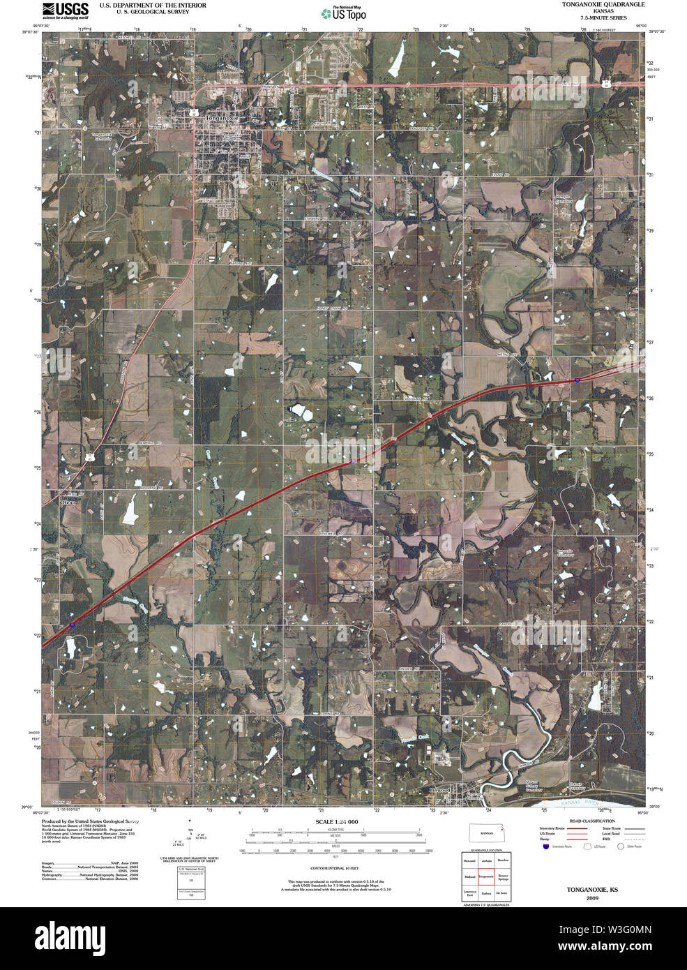 USGS TOPO Map Kansas KS Tonganoxie 20091101 TM Restoration Stock Photo ...