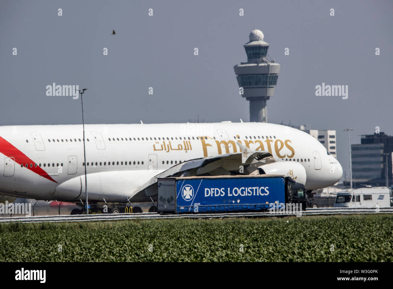 Amsterdam Schiphol Airport, Emirates Airbus A380 Jet, on the taxiway ...