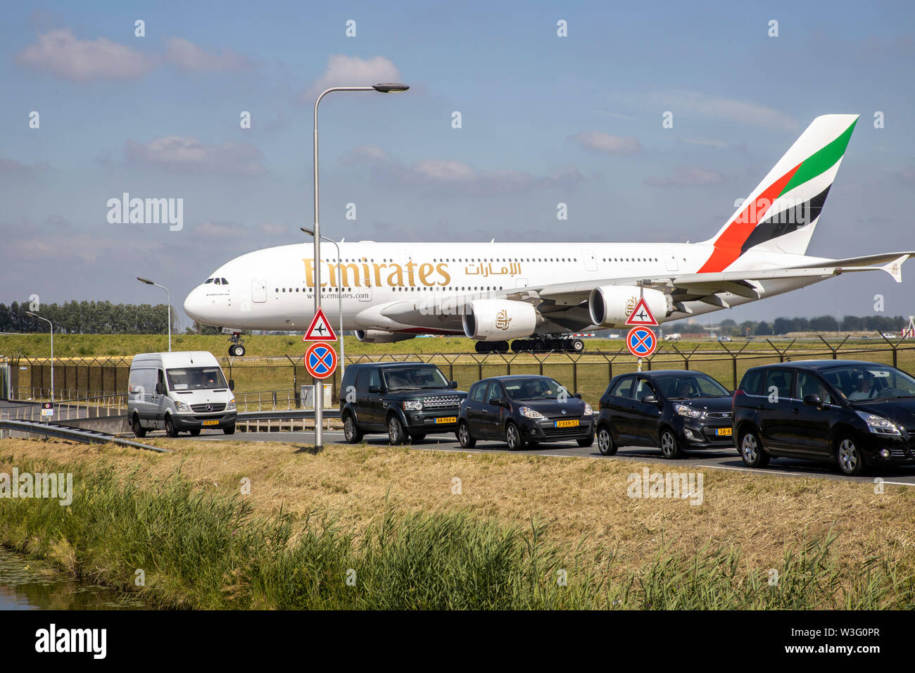 Amsterdam Schiphol Airport, Emirates Airbus A380 Jet, on the taxiway ...