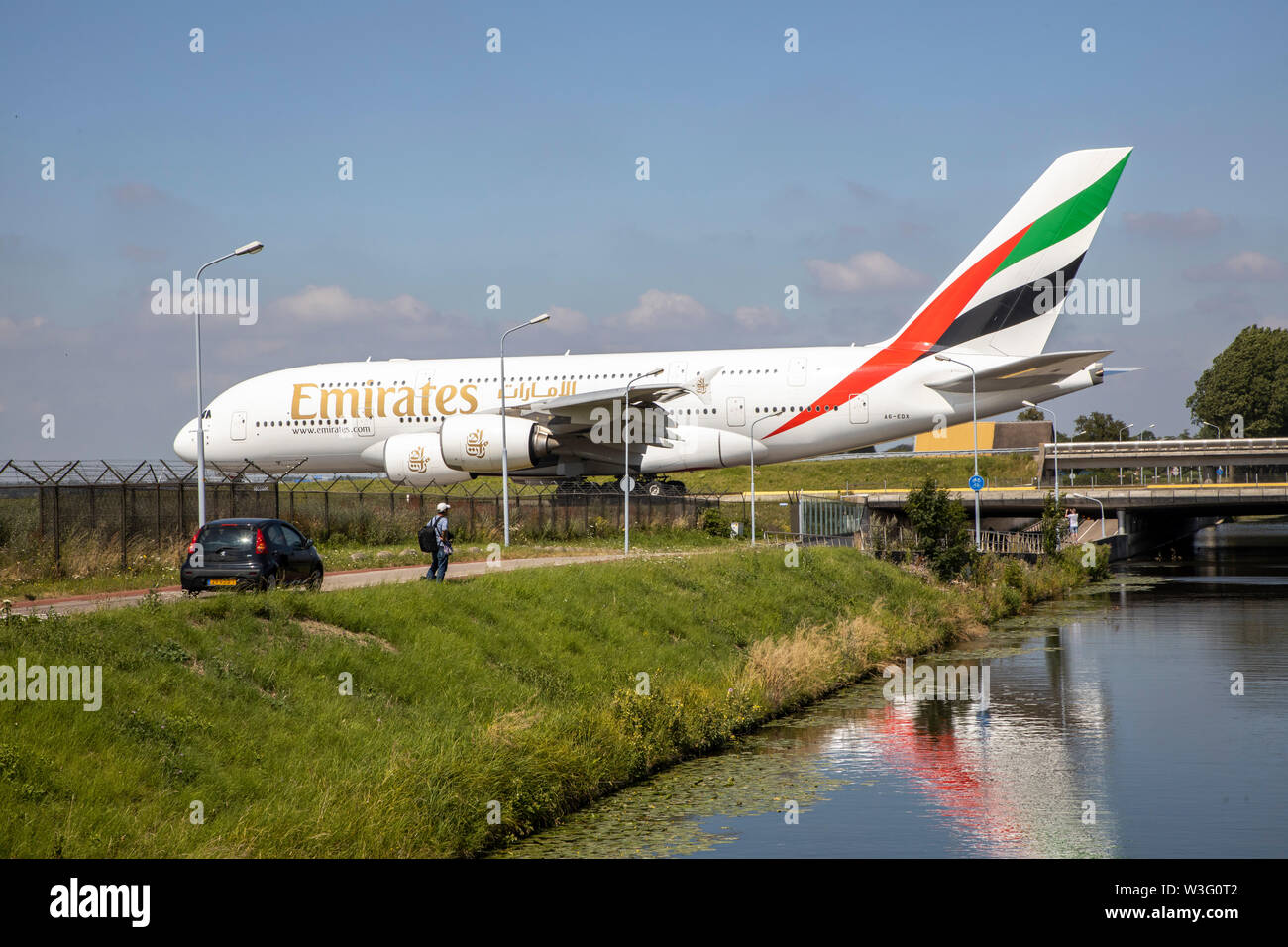 Amsterdam Schiphol Airport, Emirates Airbus A380 Jet, on the taxiway ...
