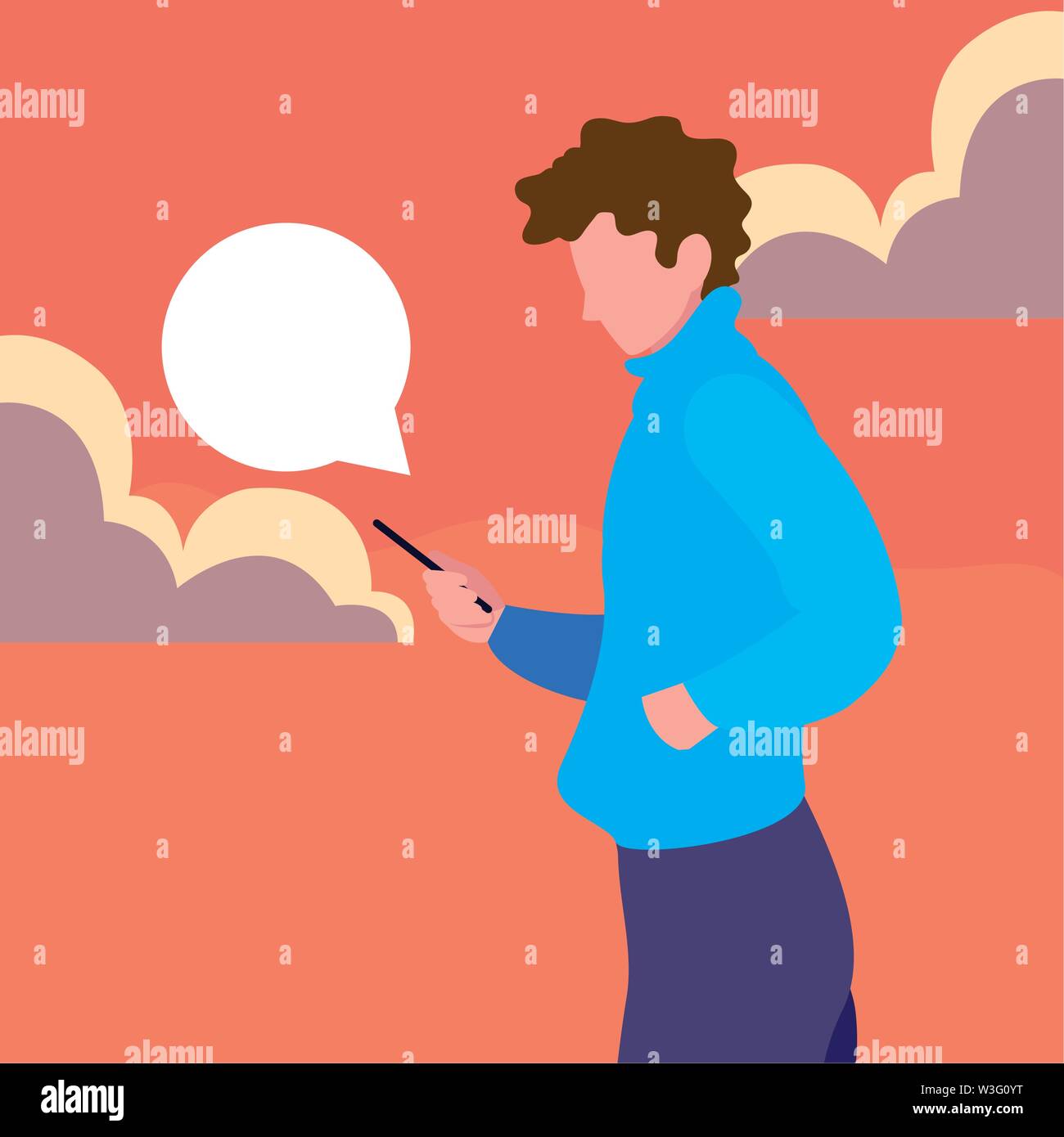 young man using smartphone social media vector illustration Stock ...