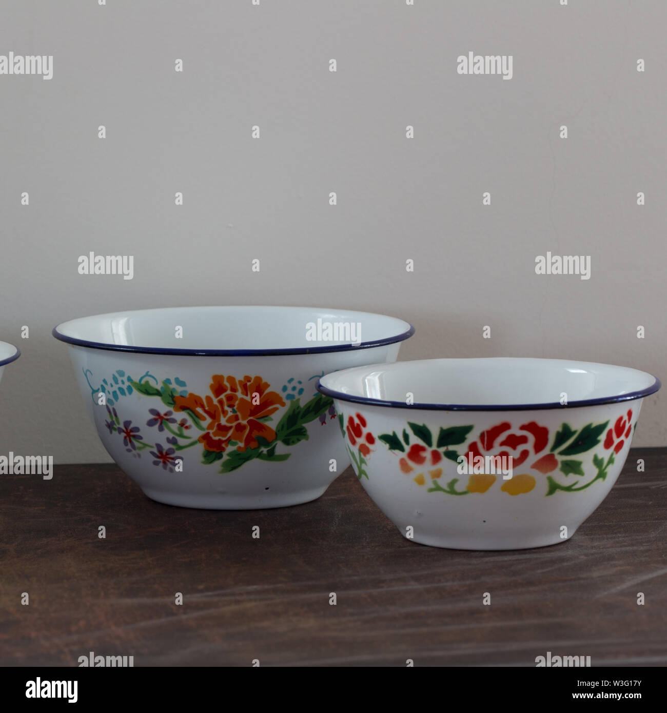 old enamel soup bowls, very nostalgic with beautiful flower patterns ...