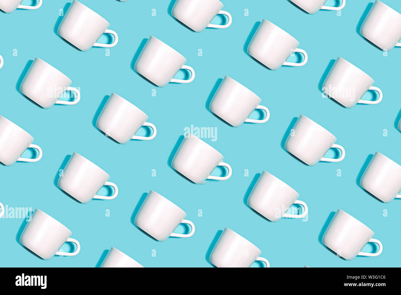 Coffee pattern of white cup for coffee on bright blue background Stock ...