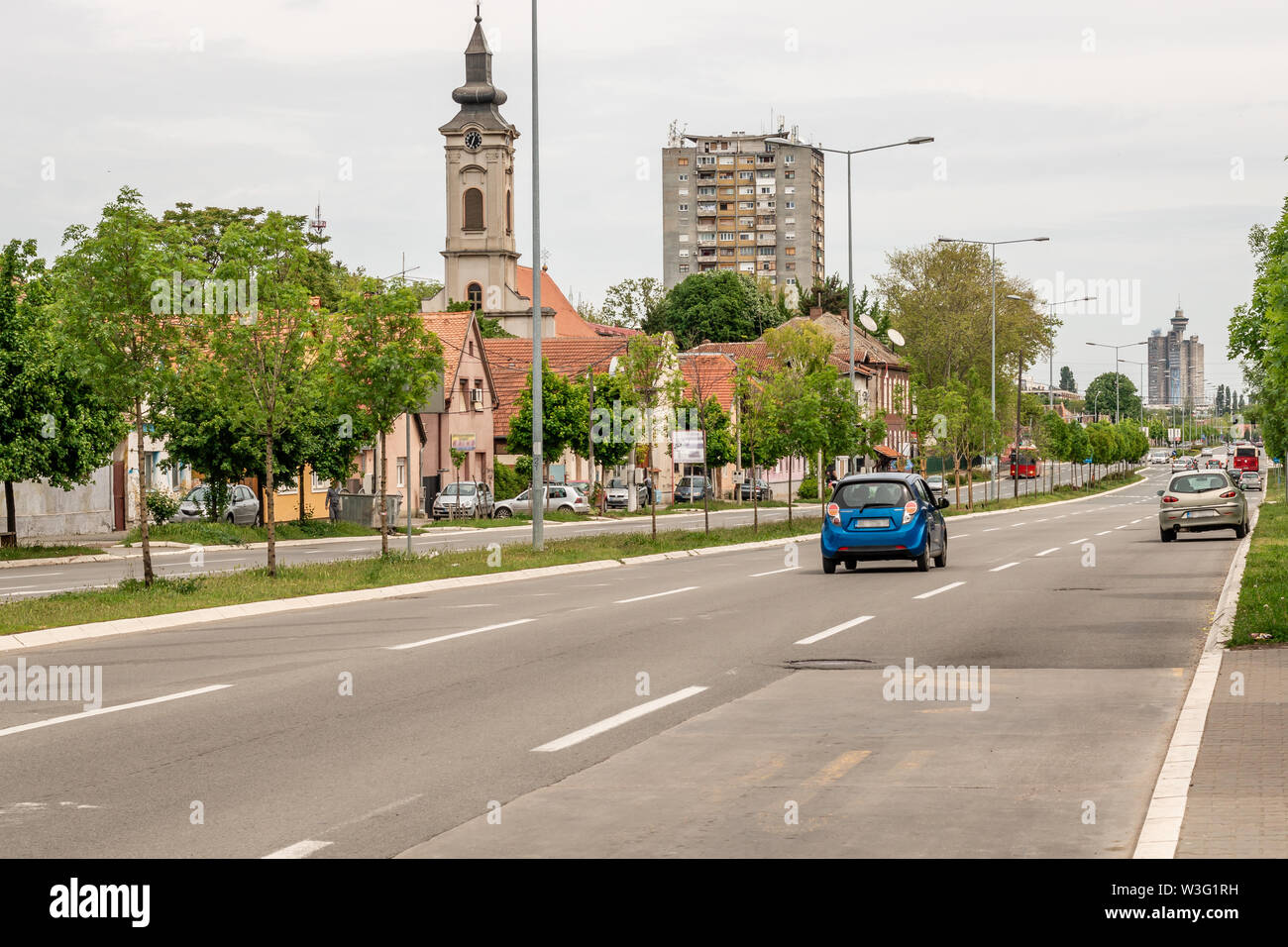 Belgrade street view with old houses and new buildings. Urban ...