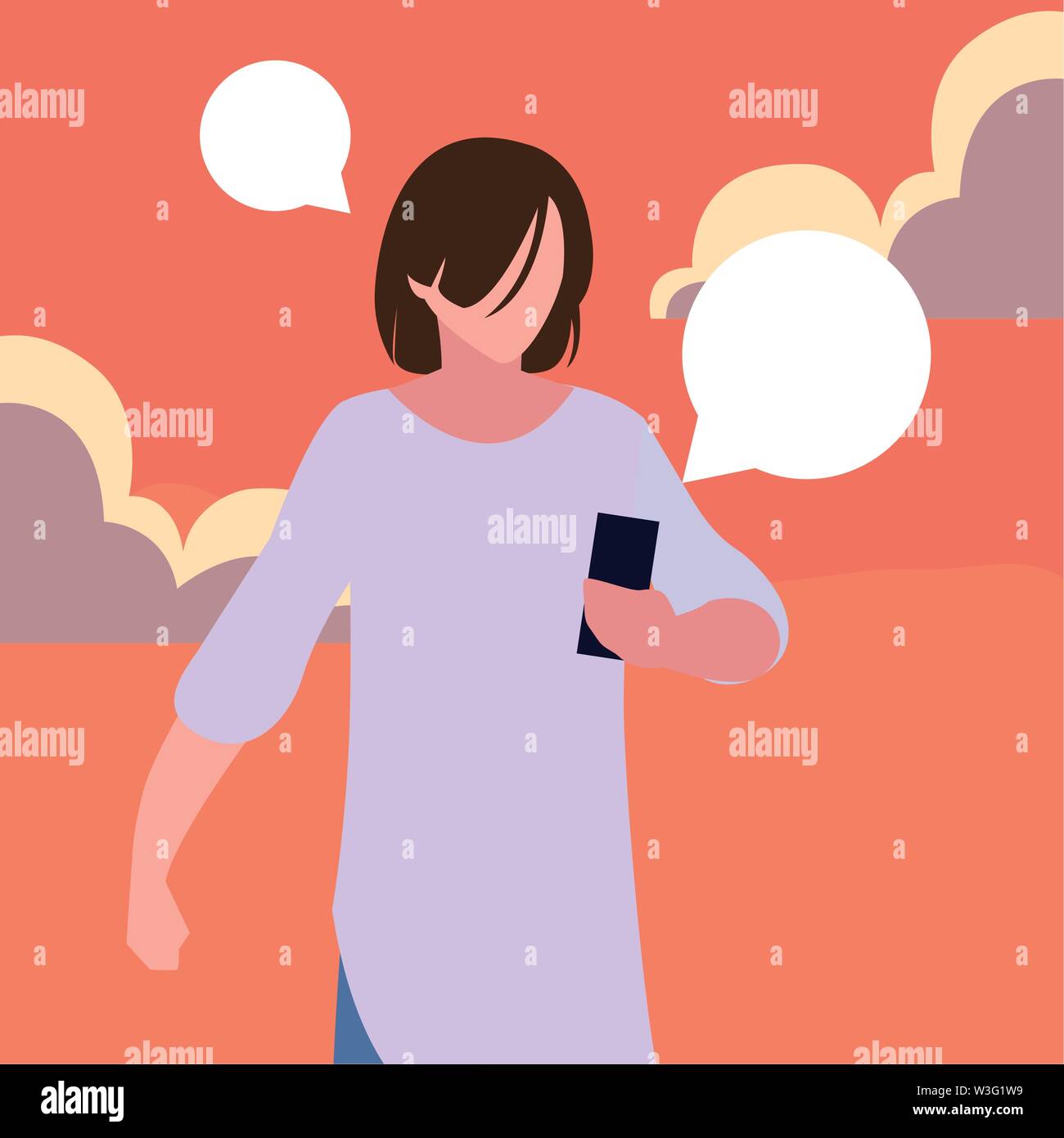 young man using smartphone social media vector illustration Stock ...