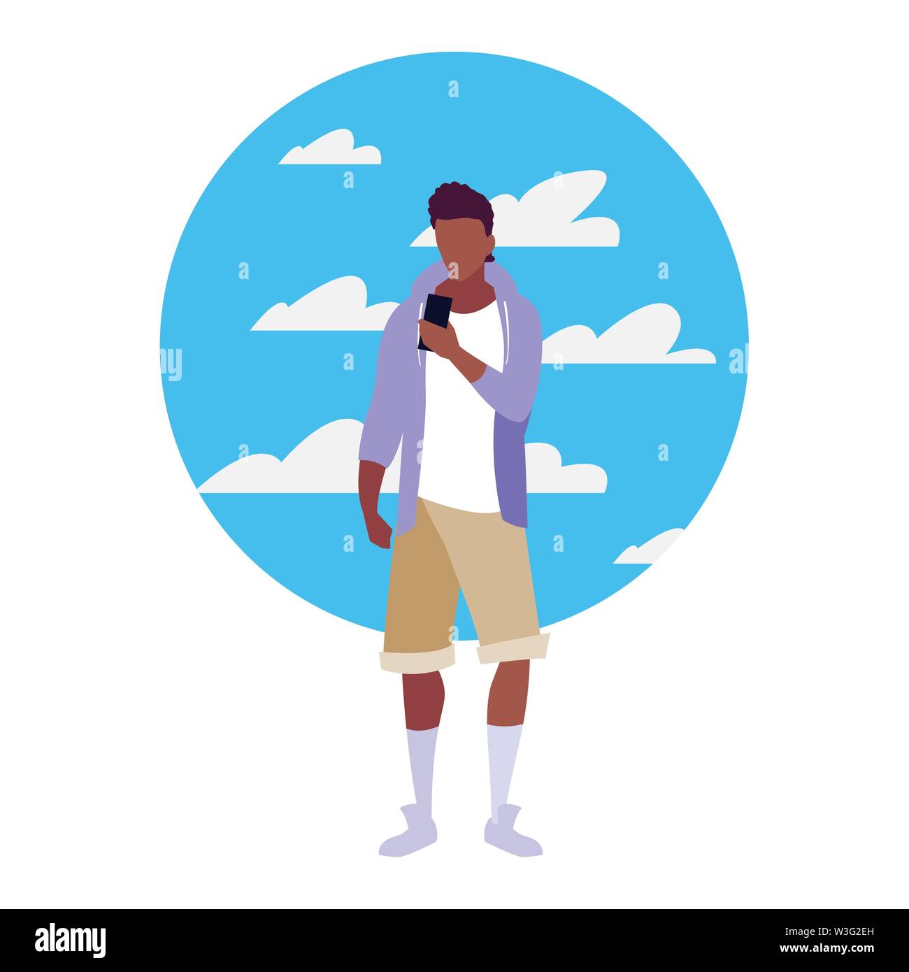 young man using smartphone social media vector illustration Stock ...
