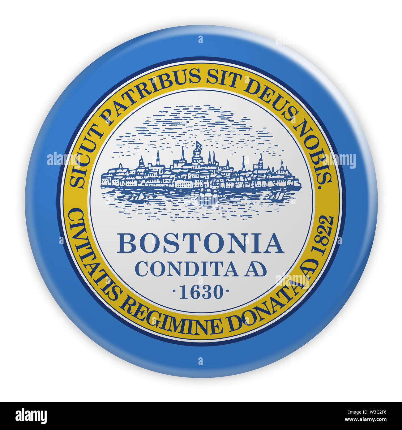 US City Button: Boston Flag Badge, 3d illustration on white background ...