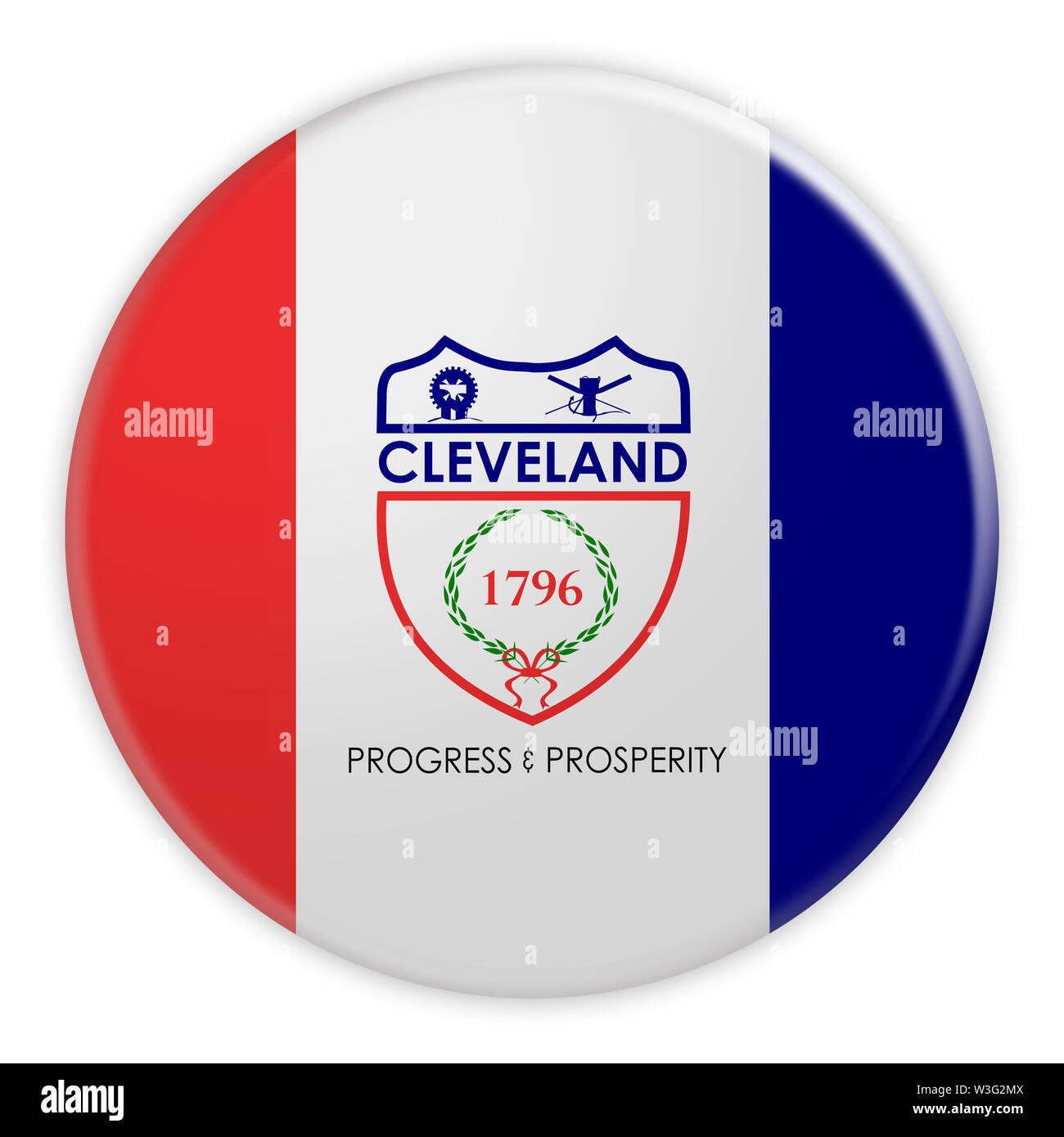 US City Button: Cleveland Flag Badge, 3d illustration on white ...