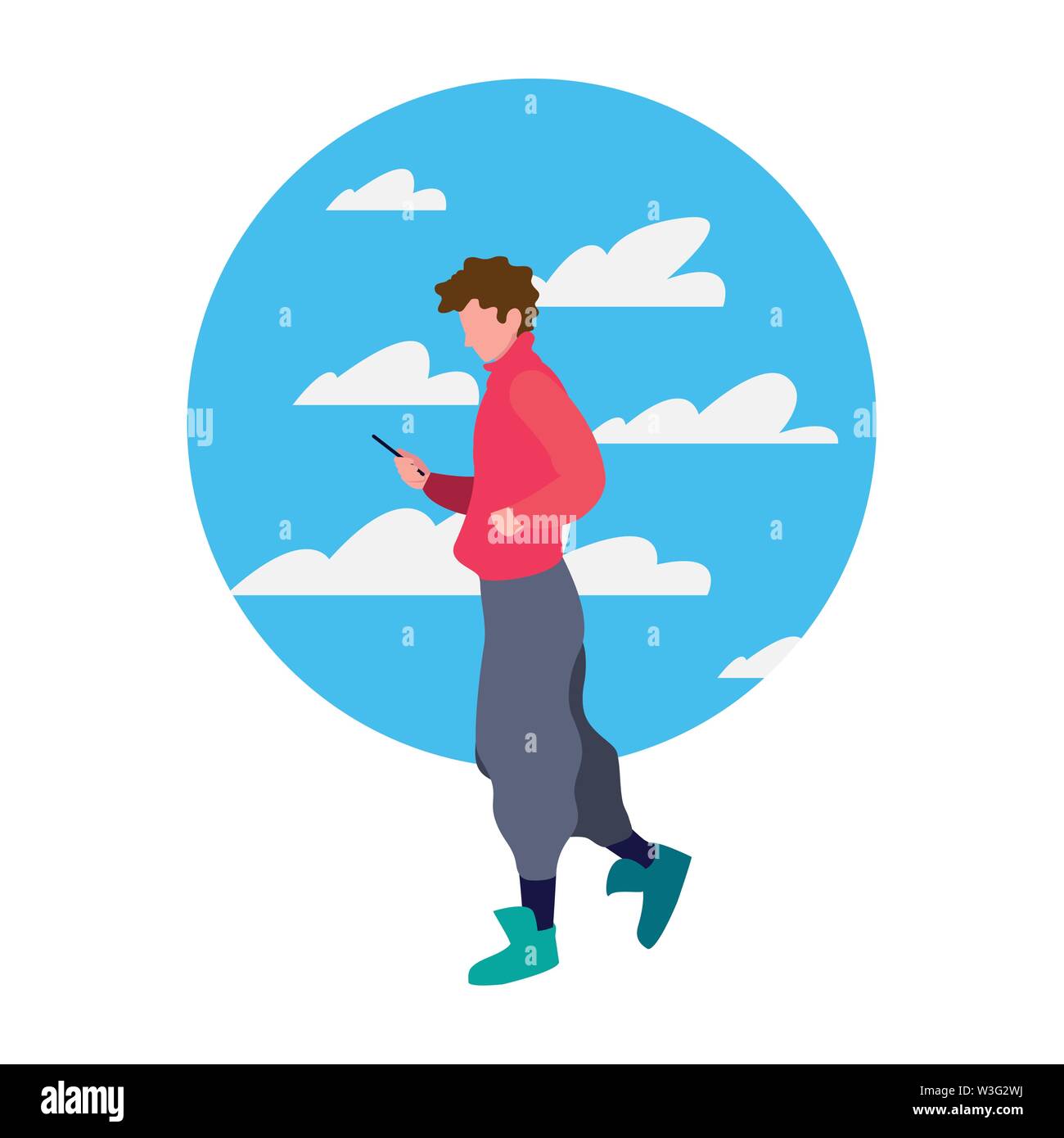 young man using smartphone social media vector illustration Stock ...