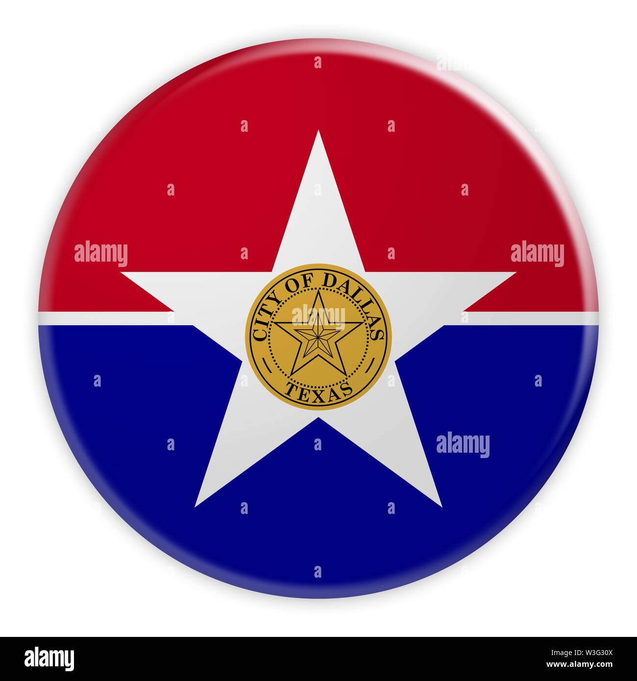 US City Button: Dallas Flag Badge, 3d illustration on white background ...