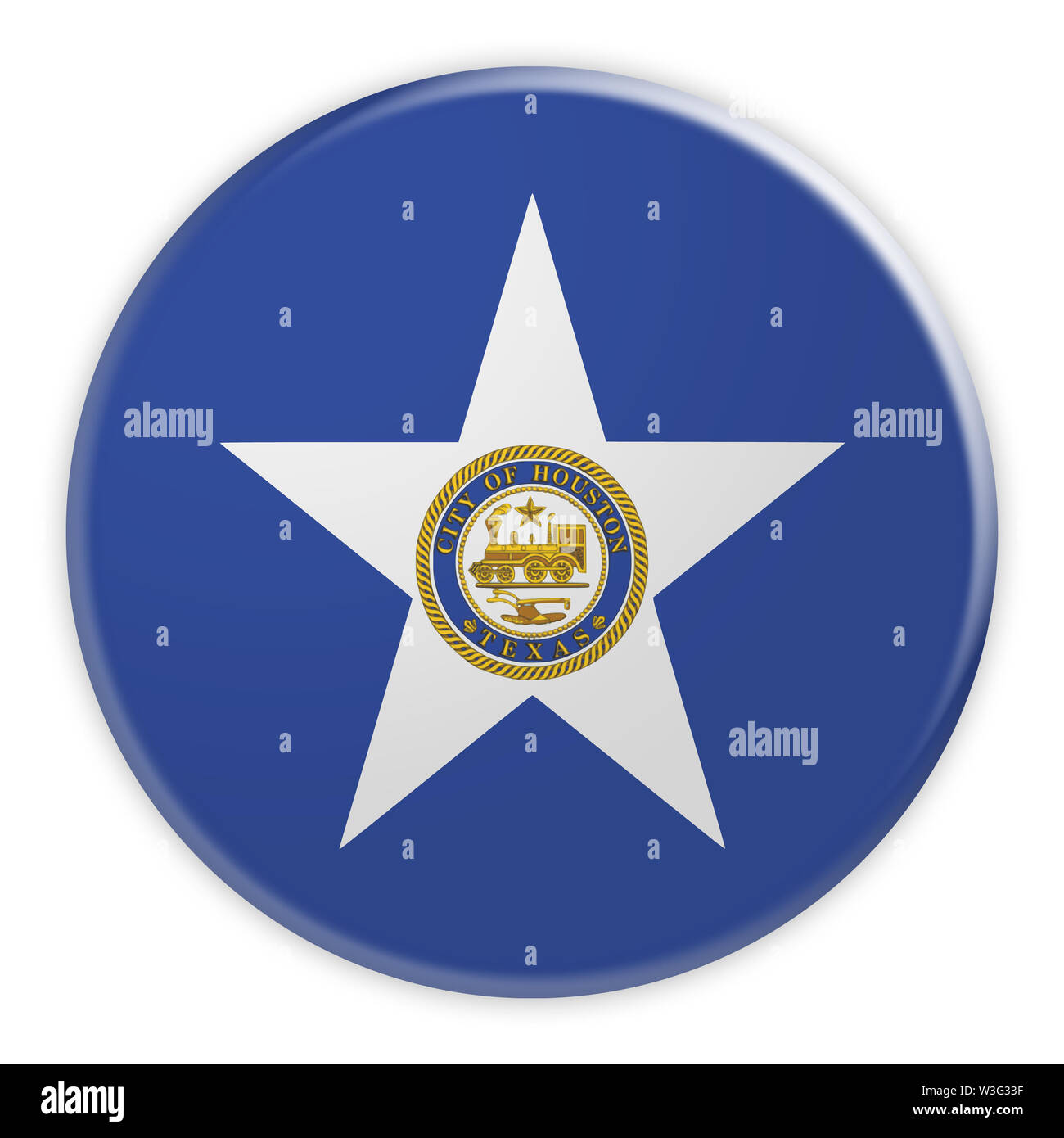 US City Button: Houston Flag Badge, 3d illustration on white background ...