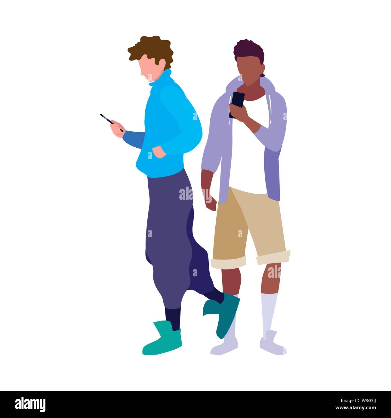 two men using smartphone devices vector illustration Stock Vector Image ...