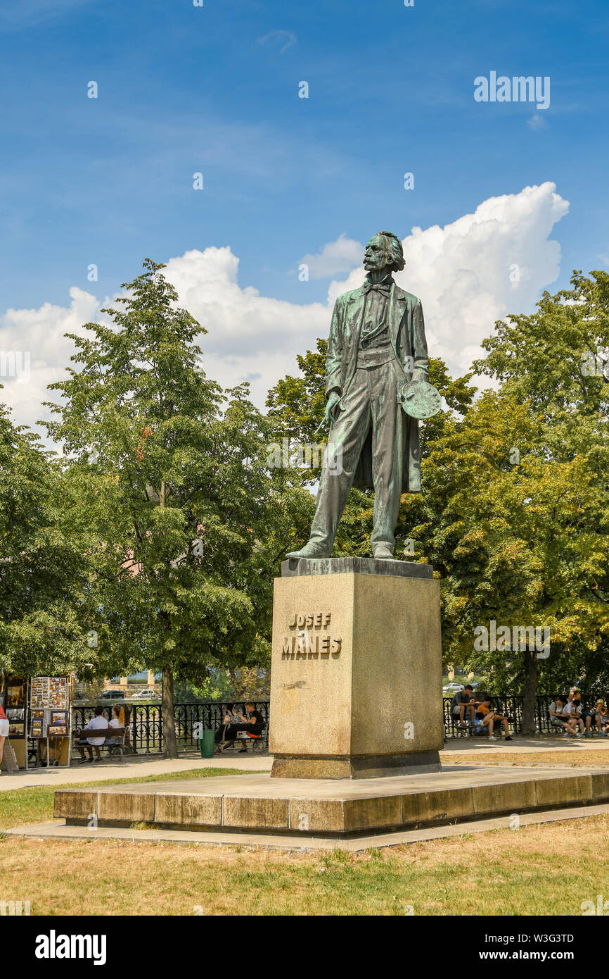 PRAGUE, CZECH REPUBLIC - AUGUST 2018: Statue of Josef Manes in a public ...