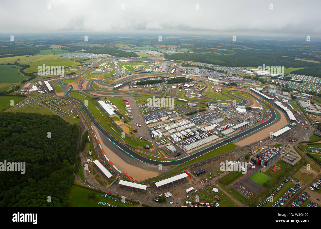An aerial view of Silverstone Circuit on F1 race day 2019 from a ...