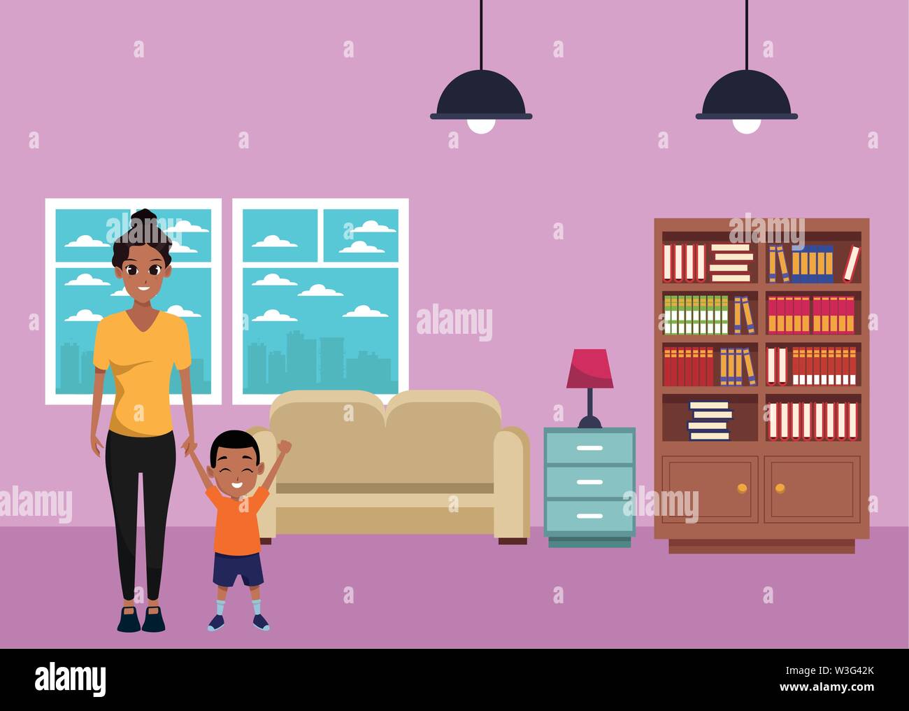 Single mother with children cartoon Stock Vector Image & Art - Alamy