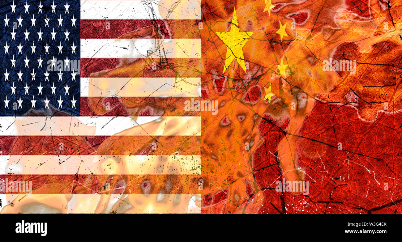 Grunge style usa versus china commercial war graphic concept ...