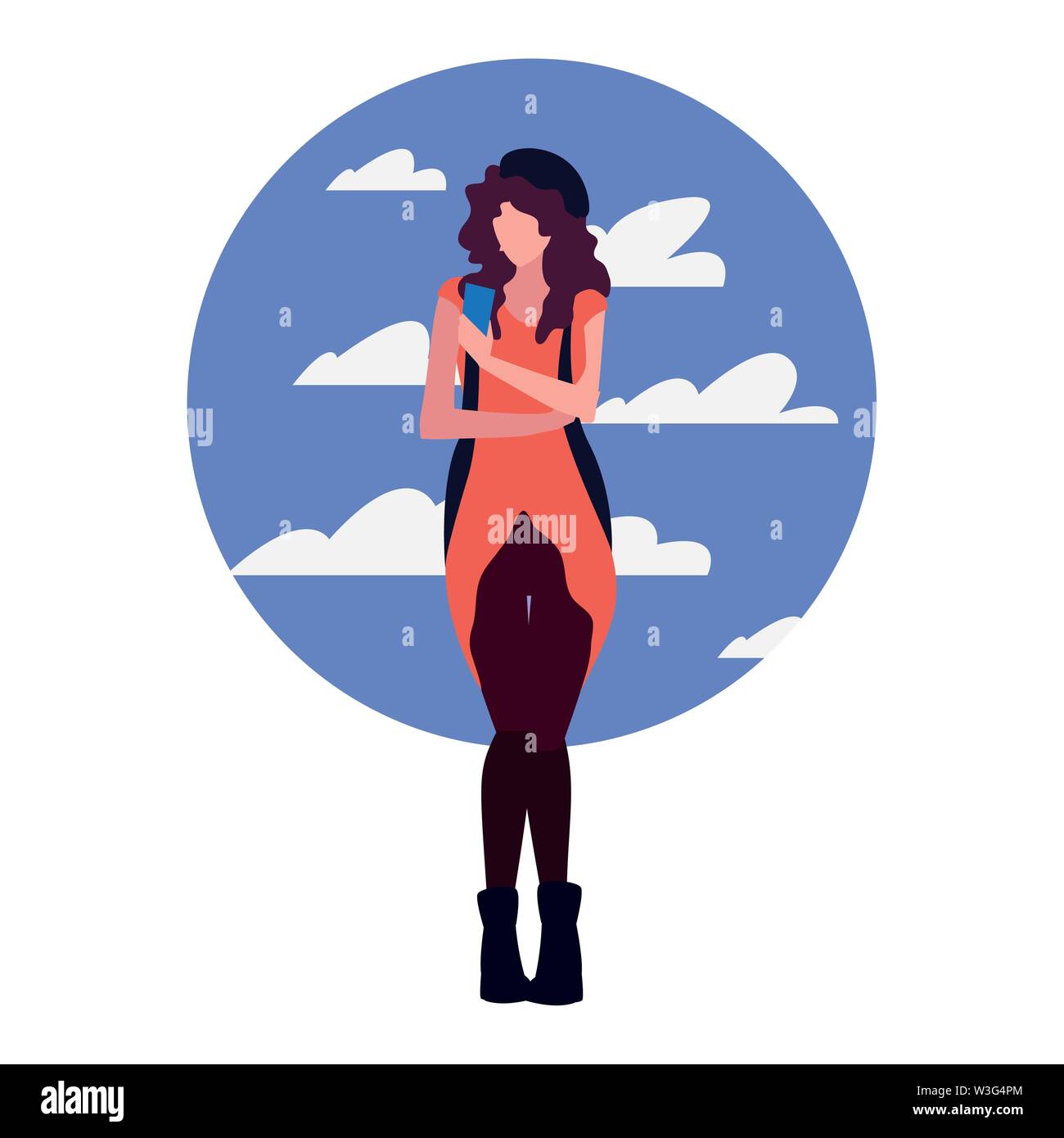 young woman using smartphone social media vector illustration Stock ...