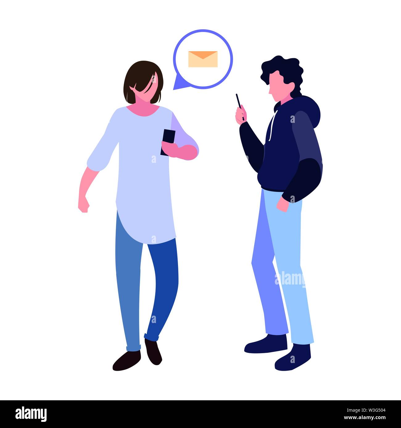 two men using smartphone social media vector illustration Stock Vector ...