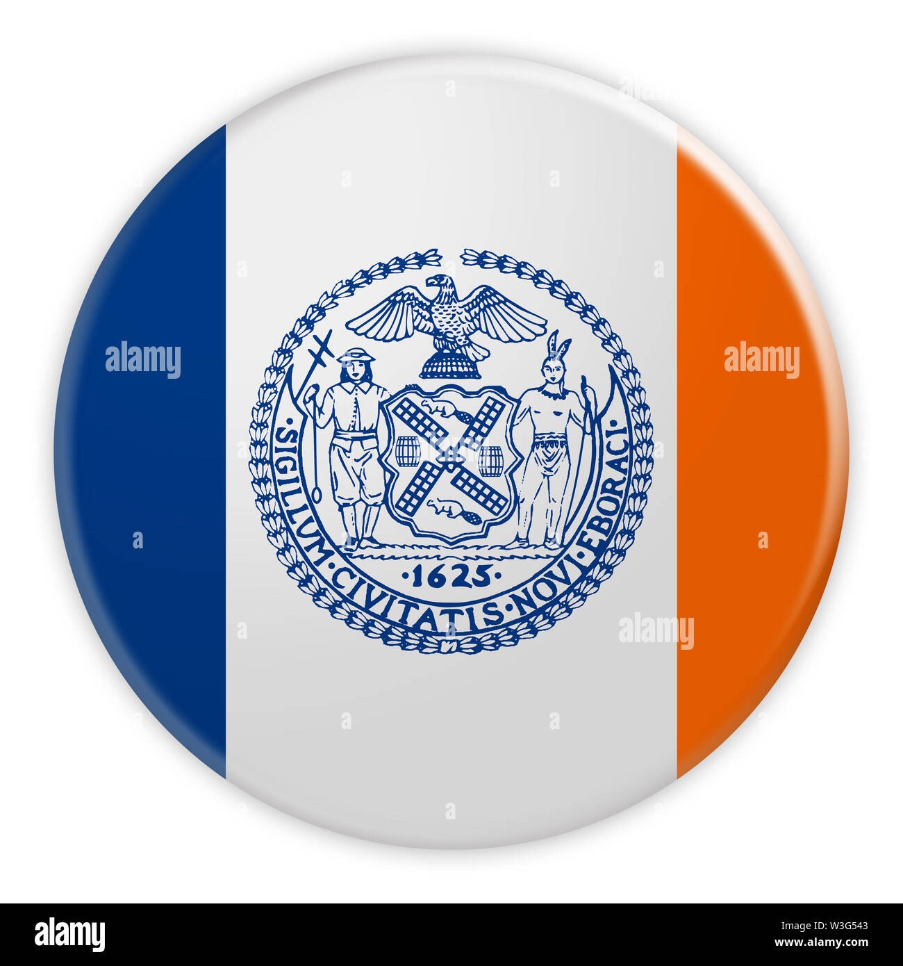 US City Button: New York City Flag Badge, 3d illustration on white ...