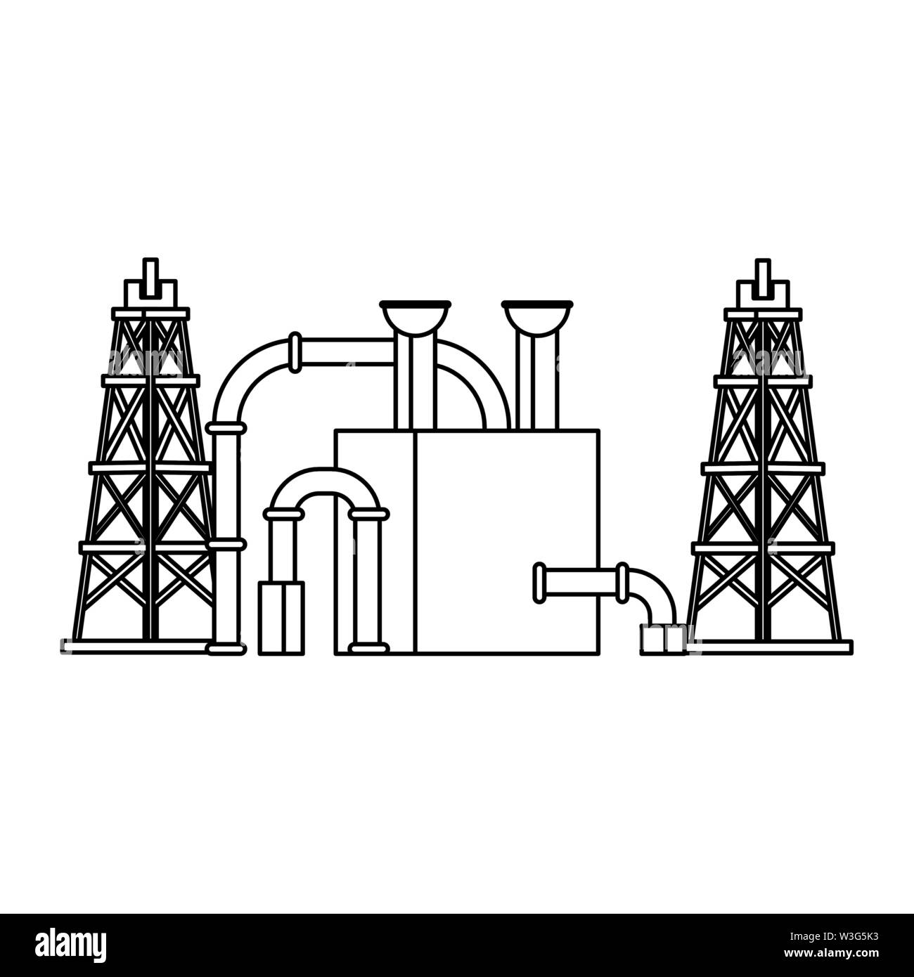 oil refinery gas factory cartoon in black and white Stock Vector Image ...