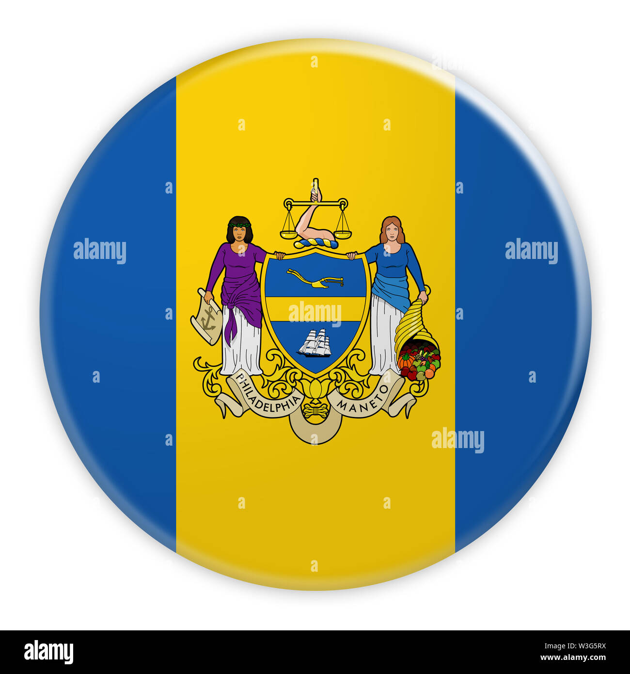 US City Button: Philadelphia Flag Badge, 3d illustration on white ...