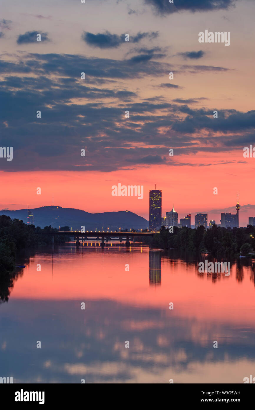 Wien, Vienna: river Neue Donau (New Danube), Donaucity with DC Tower 1 ...