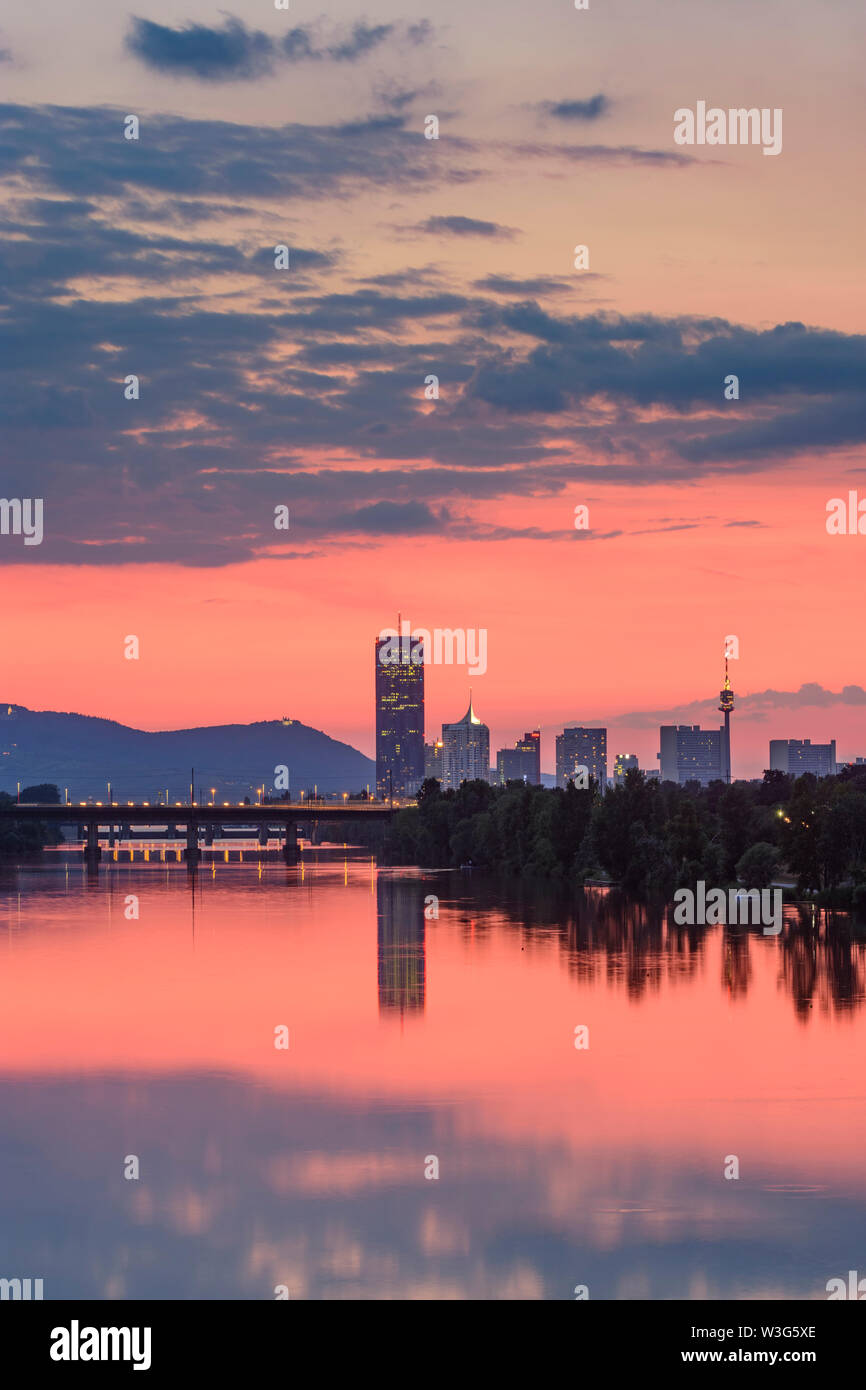 Wien, Vienna: river Neue Donau (New Danube), Donaucity with DC Tower 1 ...