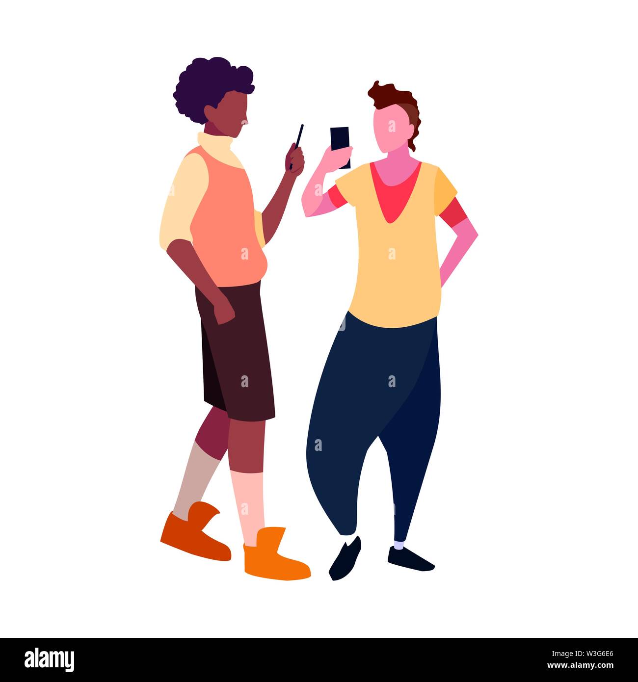 two men using smartphone devices vector illustration Stock Vector Image ...