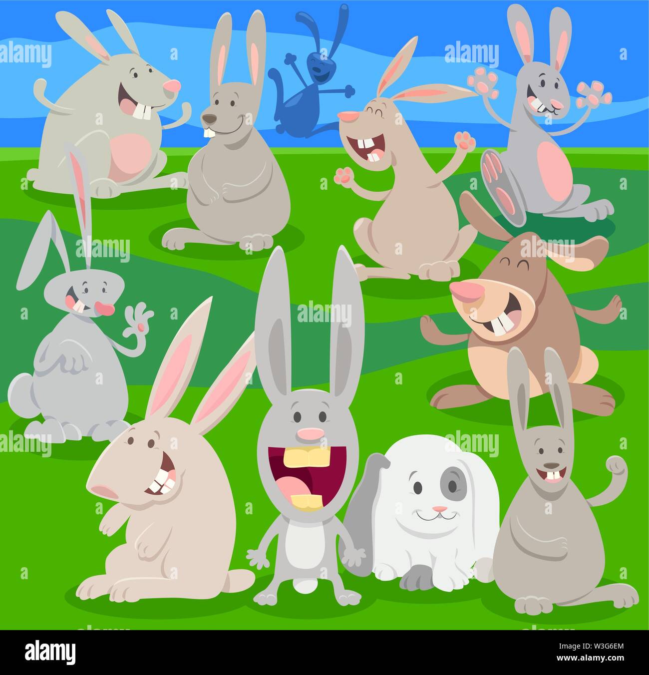Cartoon Illustration of Happy Rabbits Farm Animal Characters Group on ...