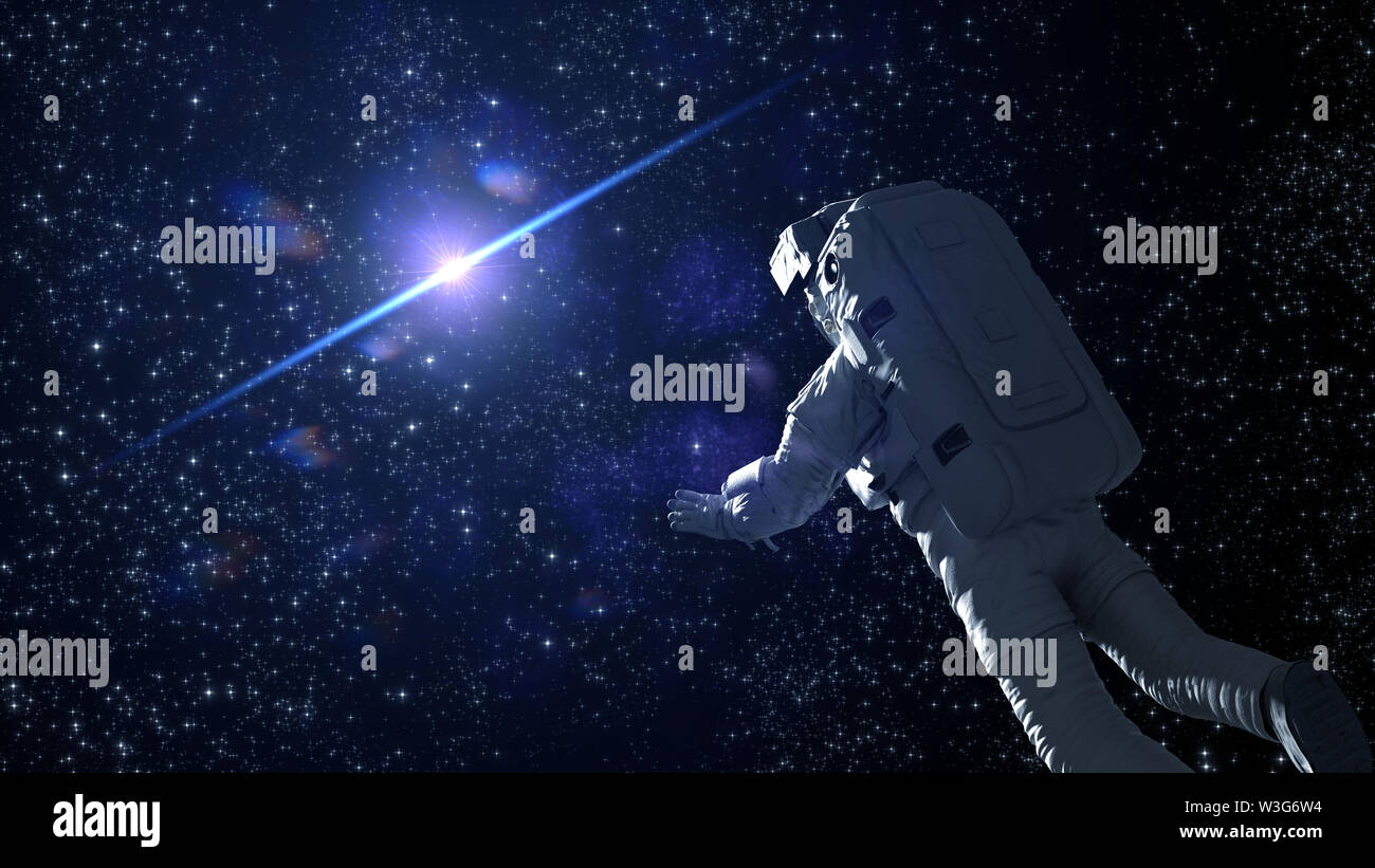 astronaut in outer space flying towards the sun Stock Photo - Alamy