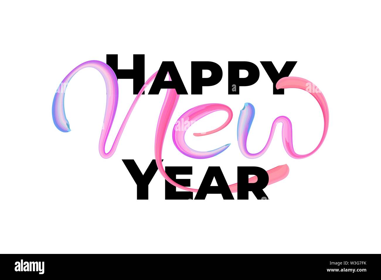 Happy New Year lettering on white background with colorful hand drawn ...