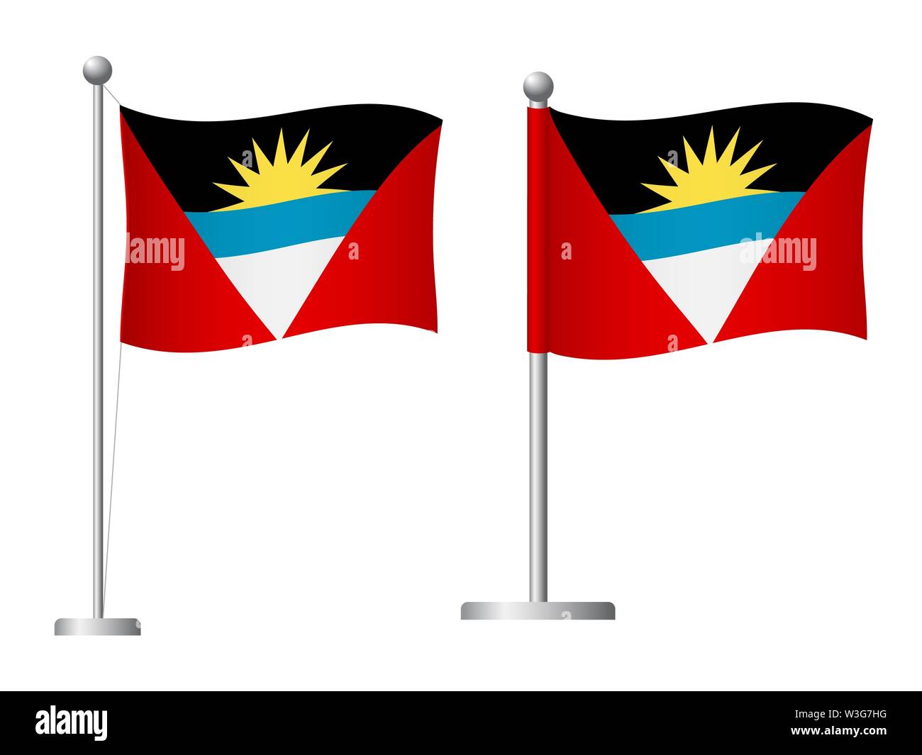 Antigua and Barbuda flag on pole. Metal flagpole. National flag of ...