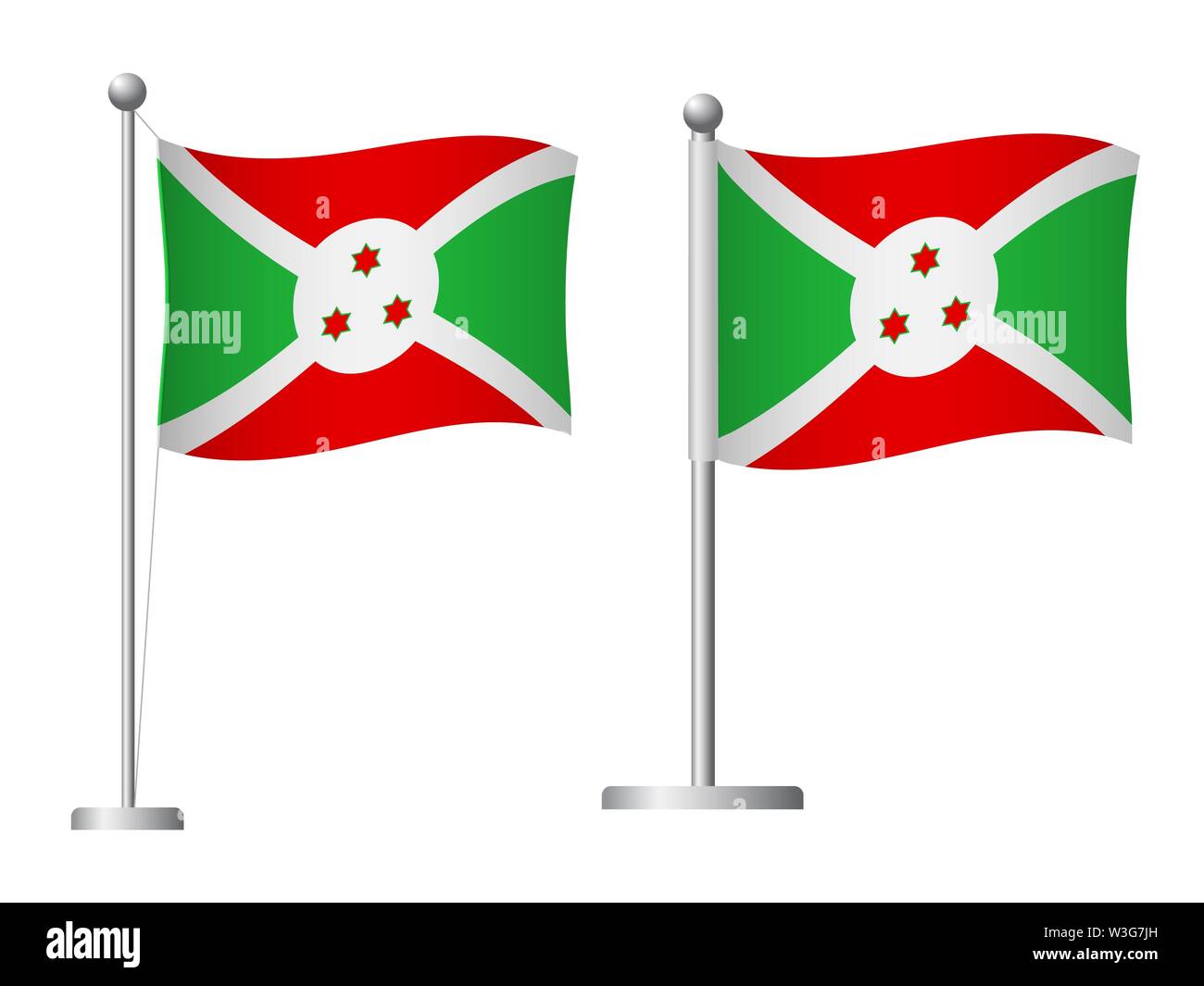 Burundi flag on pole. Metal flagpole. National flag of Burundi ...