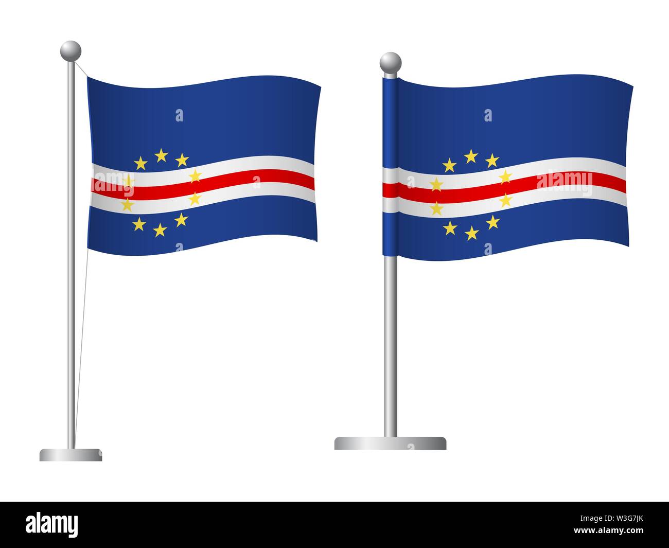 Cape Verde flag on pole. Metal flagpole. National flag of Cape Verde ...